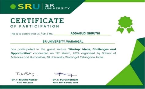 Certificate Of Participation In The Guest Lecture On Startup Shruthi