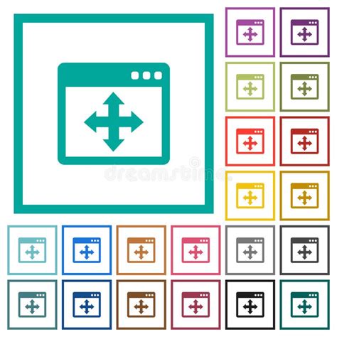 Move Window Flat Color Icons With Quadrant Frames Stock Vector