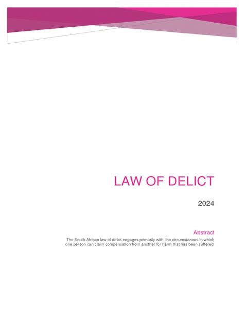 Law Of Delict Summaries Pdf Negligence Causation Law