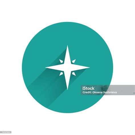 긴 그림자로 고립 된 백색 바람 장미 아이콘 여행에 대한 나침반 아이콘 탐색 디자인 녹색 원 버튼입니다 벡터 일러스트레이션 0명에 대한 스톡 벡터 아트 및 기타 이미지