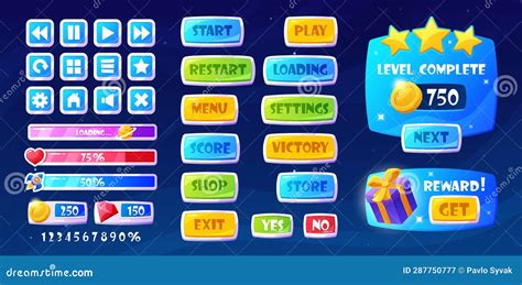 Space Game Ui Menu Interface Cartoon Buttons Loading Bars Boards Planks Gui Graphic