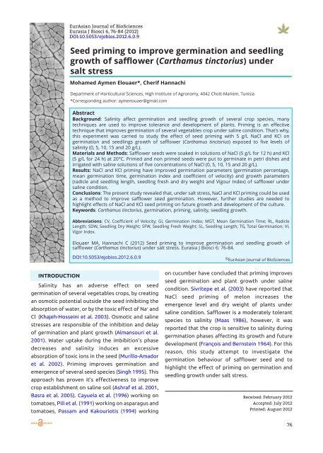 Seed Priming To Improve Germination And Seedling Growth Of