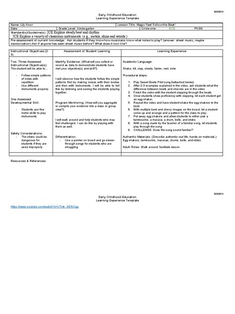 Ece Lesson Plan Music Download Free Pdf Learning Teaching