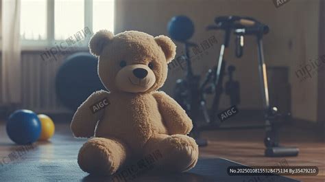 Ai创作图儿童健身房 锻炼房间里 玩具健康 运动室 大熊玩具 唯美玩具 居家训练 儿童康复中心背景 玩具运动 儿童体适能 运动健身背景 体适能