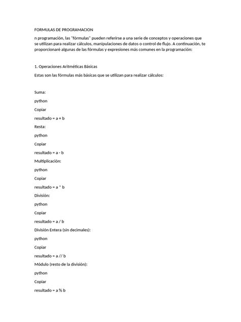 Formulas De Programacion Pdf Python Lenguaje De Programación
