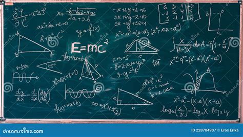 Blackboard Inscribed With Scientific Formulas And Calculations In Physics And Mathematics