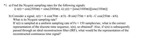 Solved Find The Nyquist Sampling Rates For The Following Chegg