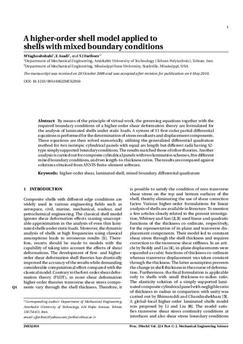 Pdf A Higher Order Shell Model Applied To Shells With Mixed Boundary