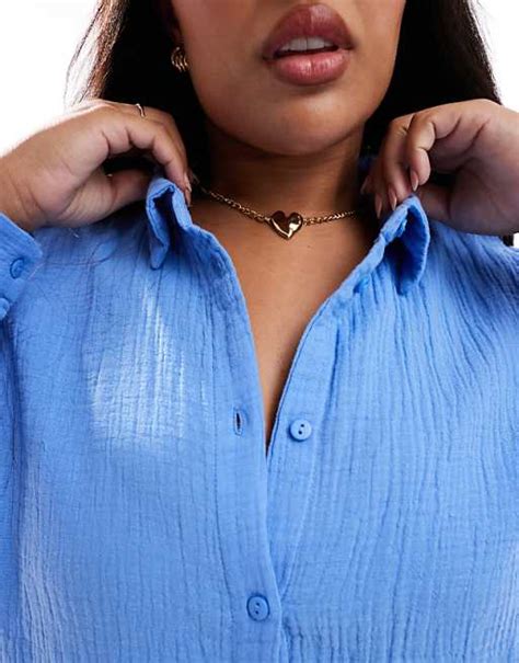 Only Curve Long Sleeve Cheesecloth Shirt In Blue Part Of A Set Asos
