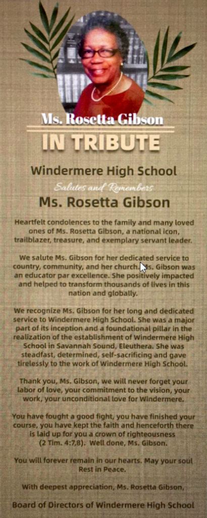 Remembering Ms Edna Rosetta Gibson Windermere High Bahamas