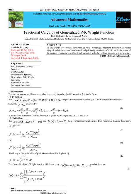 pdf fractional calculus of generalized p k wright function