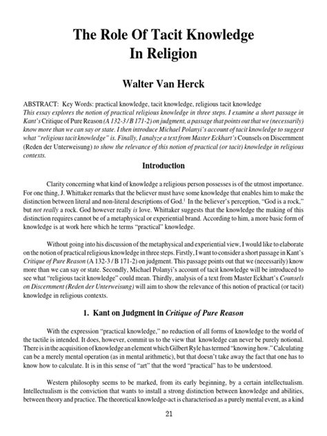 The Role Of Tacit Knowledge In Religion Pdf