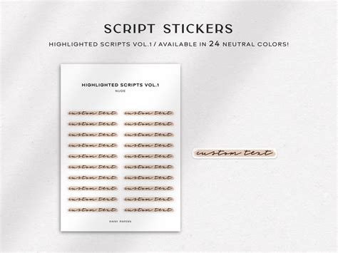 Custom Text Highlighted Scripts Vol 1 Planner Stickers Minimal