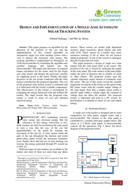 PDF Design And Implementation Of A Single Axis Automatic Solar Tracking System