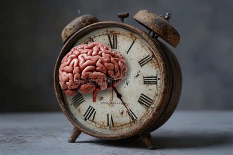 creative concept of a vintage clock with a brain illustrating time