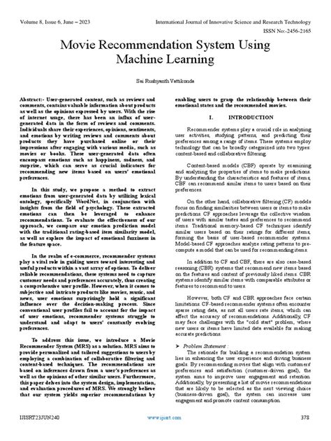 Movie Recommendation System Using Machine Learning Pdf Software Testing Computing