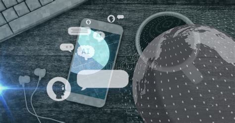 Animation Of Ai Chat Data Processing And Globe Over Smartphone Stock
