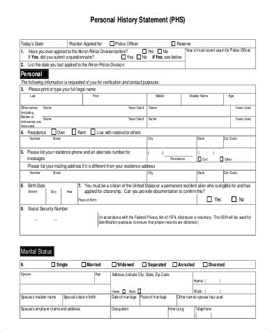 FREE Sample Personal History Statement Templates In MS Word PDF