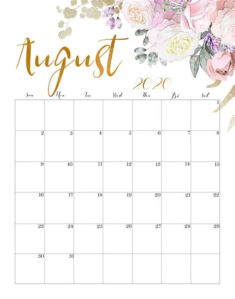 Cute Printable August Calendar Printable Templates