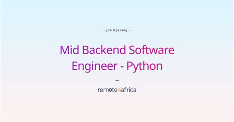 Remote Mid Backend Software Engineer Python Job At Financial Services