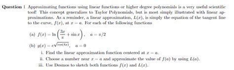 Solved On 1 Approximating Functions Using Linear Functions