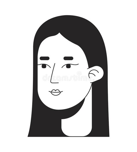 Asian Long Straight Haired Woman Black And White 2d Line Cartoon Character Head Stock Vector
