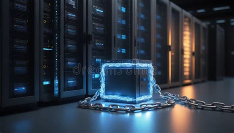 Glowing Protected Chain Around Data Server Stock Illustration Illustration Of Concept Crime