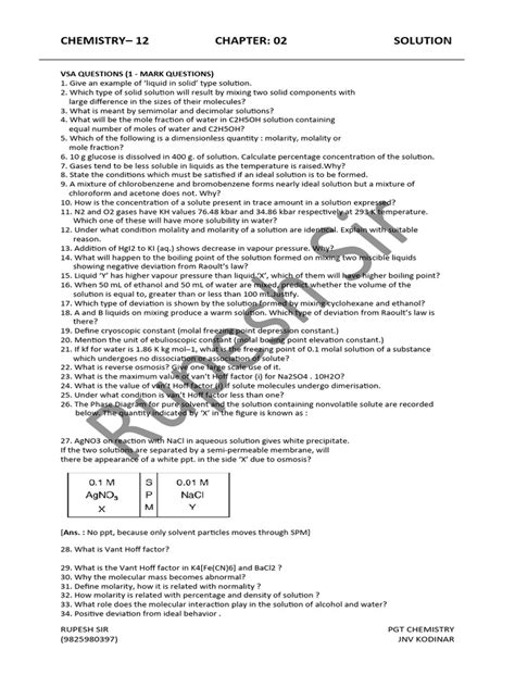 Solution Worksheet 1 Pdf Solubility Physical Sciences