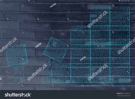 Men Lifting Blocks Messy Binary Code Stock Illustration 412585516