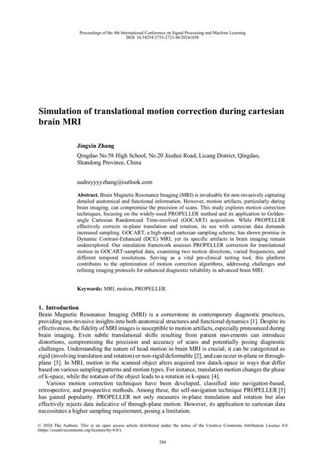 Pdf Simulation Of Translational Motion Correction During Cartesian