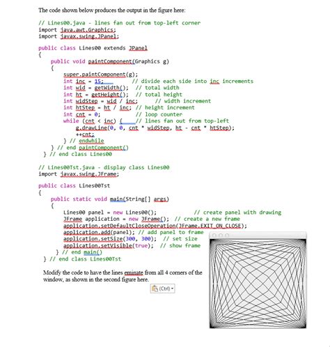 solved the code shown below produces the output in