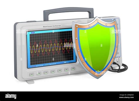Oscilloscope With Shield 3d Rendering Isolated On White Background Oscilloscope With Shield 3d Rendering Isolated On White Background