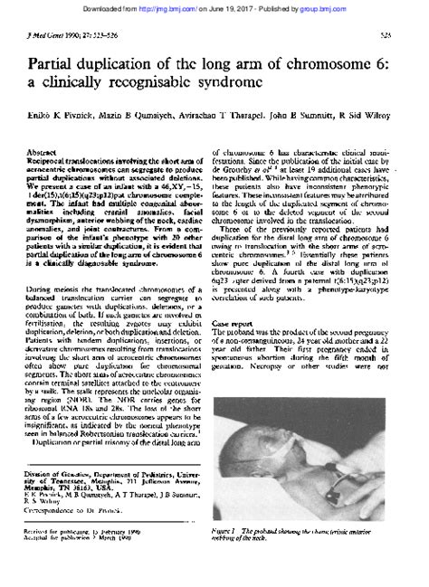 Pdf Partial Duplication Of The Long Arm Of Chromosome 6 A Clinically