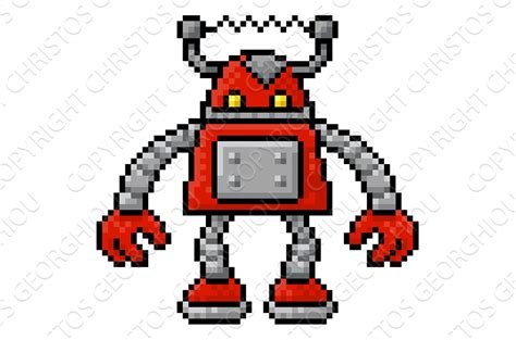 Cute Robot Cartoon Video Game Pixel People Illustrations ~ Creative Market