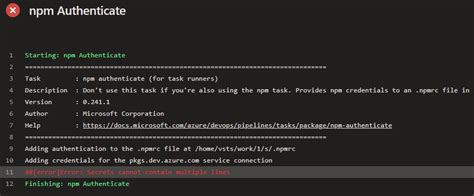 Npm Error Error Secrets Cannot Contain Multiple Lines Task