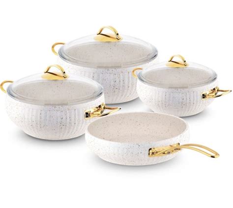 Ultra Luxury Stone Cookware Set With White Gold Finish