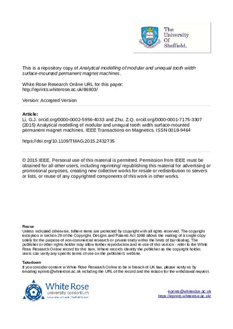 Pdf Analytical Modeling Of Modular And Unequal Tooth Width Surface Mounted Permanent Magnet