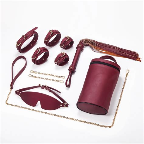 Pu Leather Bondage Gear Collar Handcuffs Ankle Cuffs Eye Mask Whip Oval