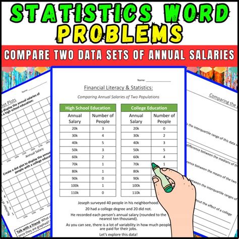 Statistics Word Problems Compare Two Data Sets Of Annual Salaries