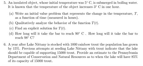 solved 5 an insulated object whose initial temperature was