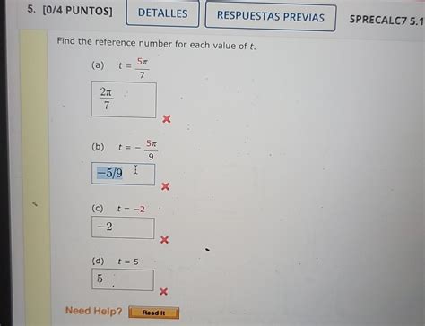 solved find the reference number for each value of t a