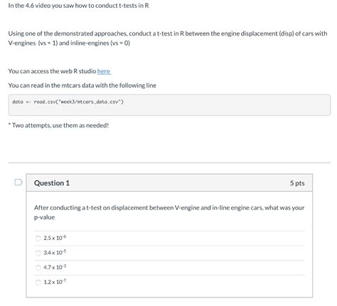 Solved In The 46 Video You Saw How To Conduct T Tests In R