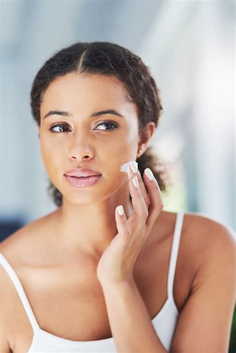 Morning Woman And Skincare With Lotion At Home For Facial Treatment Acne Management And