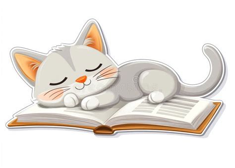 Doodle Illustration Of A Cute Funny Naughty Cat Lying On A Book Stock