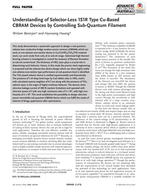 PDF Understanding Of SelectorLess 1S1R Type CuBased CBRAM Devices