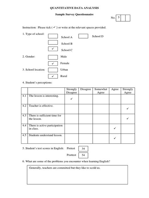 Quantitative Data Analysis Sample Survey Questionnaire Pdf