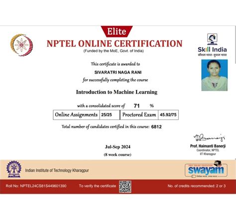nptel machinelearning certificate onlinelearning sivaratri nagarani