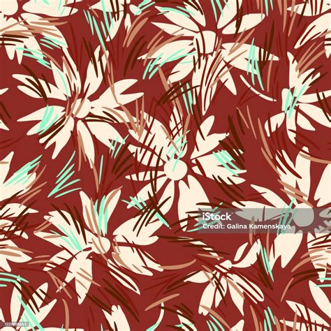 데이지와 꽃 배경입니다 꽃의 실루엣과 여름 식물 원활한 패턴 만화 플랫 스타일입니다 간단한 초원 꽃 고립 직물 및 직물 디자인 0명에 대한 스톡 벡터 아트 및 기타 이미지