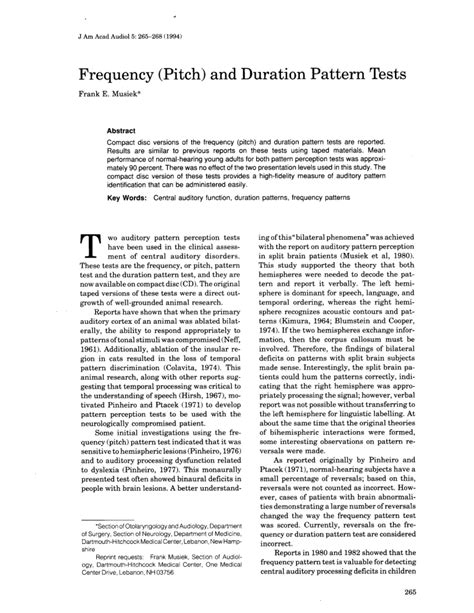 Frequency Duration Pattern Tests In Audiology