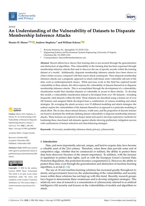 Pdf An Understanding Of The Vulnerability Of Datasets To Disparate Membership Inference Attacks